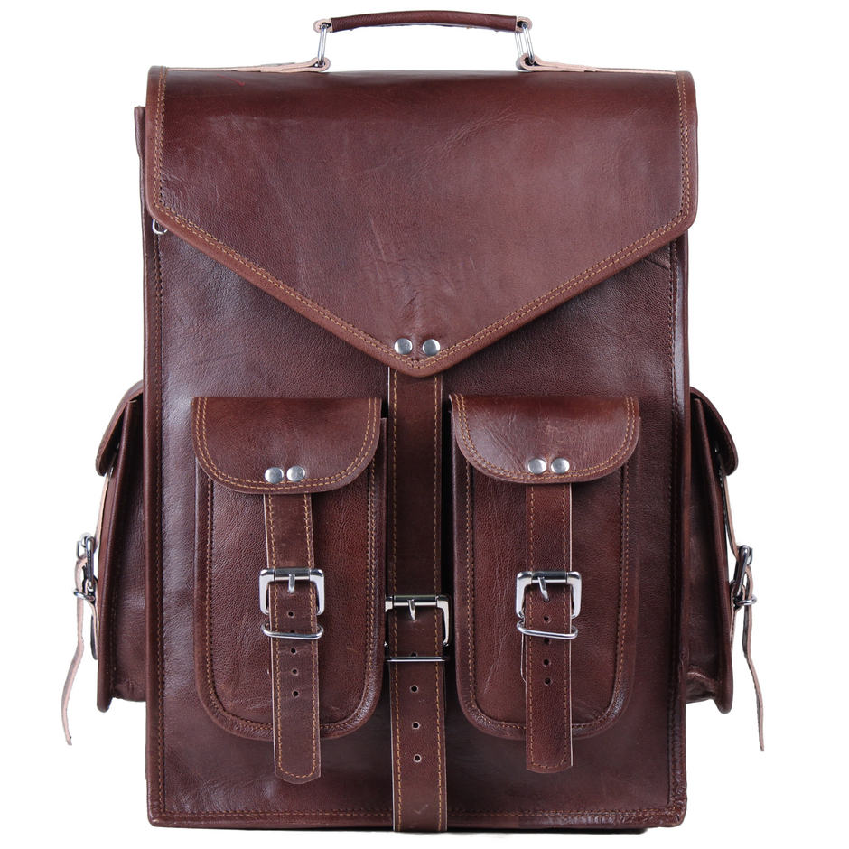Genuine Vintage Buffalo Leather Unisex Backpack Rucksack Bag Men Women