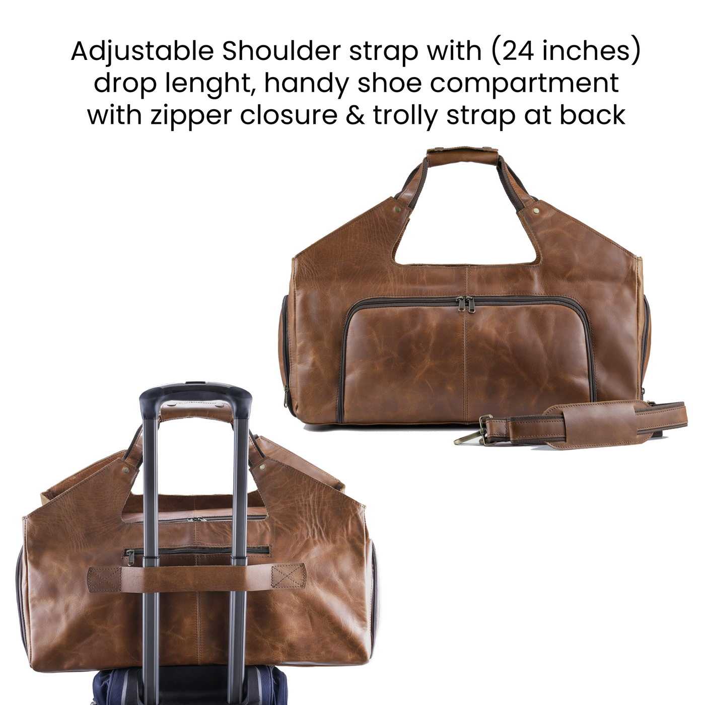 Leather Wanderer Brown 22" Inch Leather Duffle Bag By Handmade World ...
