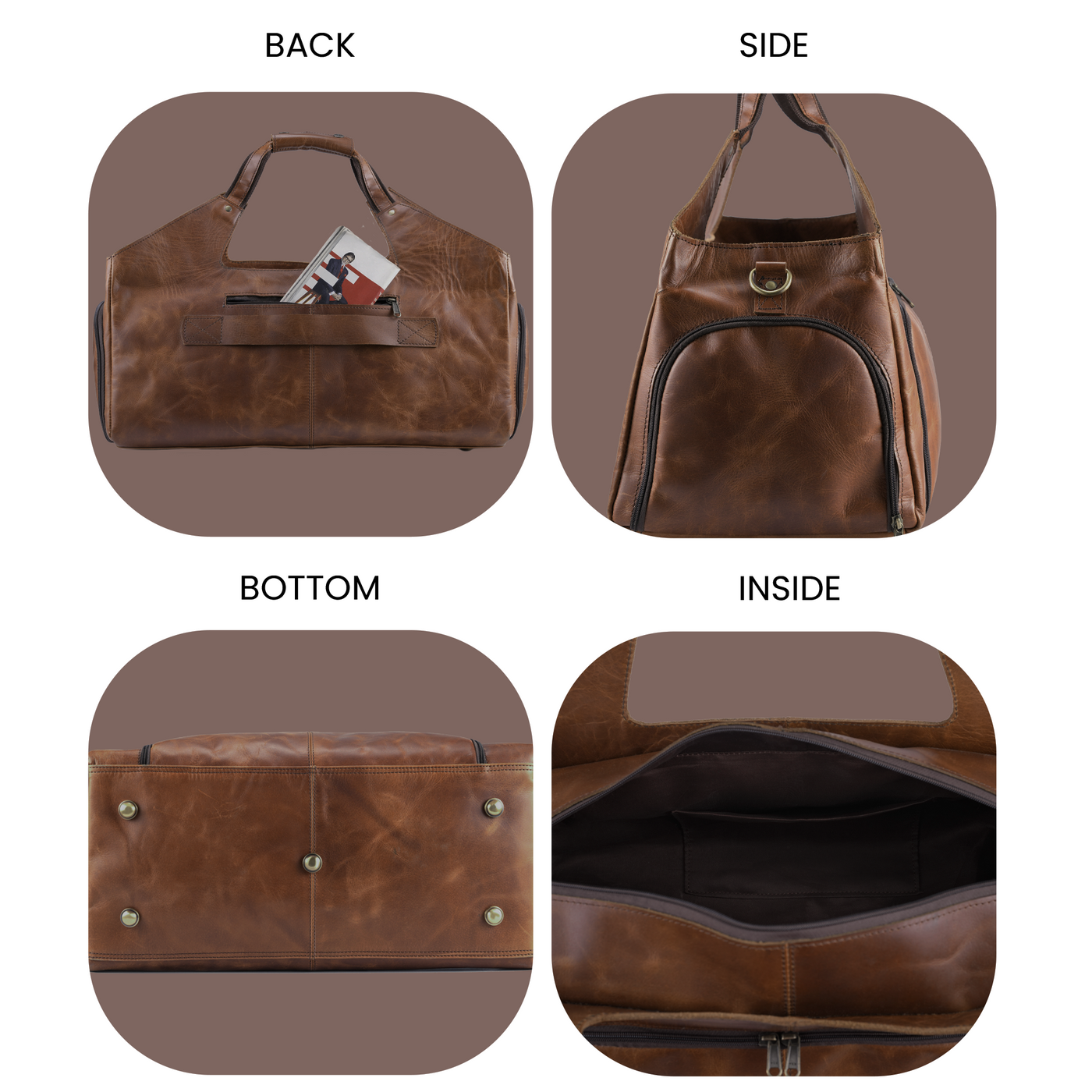 Leather Wanderer Brown 22" Inch Leather Duffle Bag By Handmade World ...