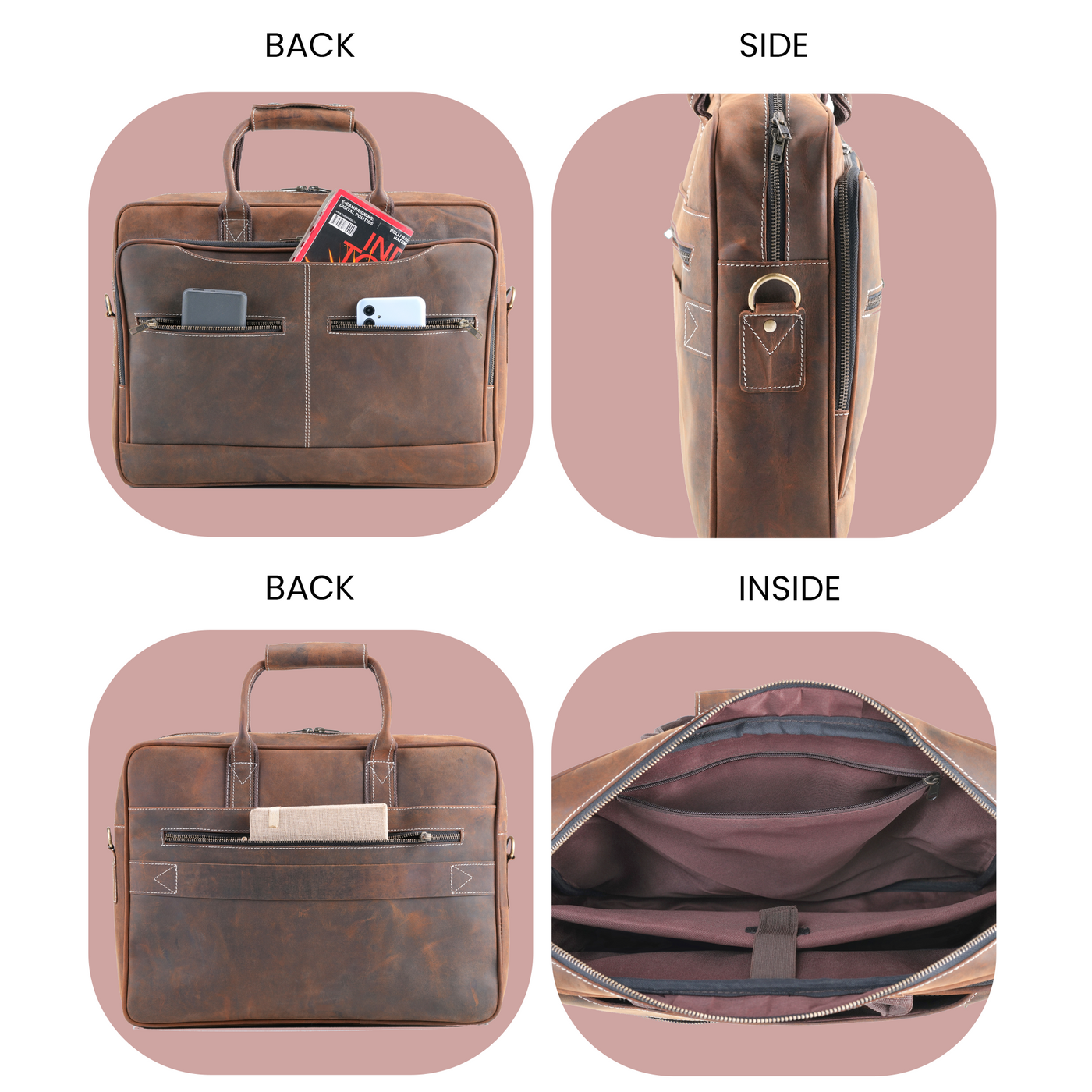 The Vintage Vanguard 17" inch Leather Briefcase By Handmade World ...