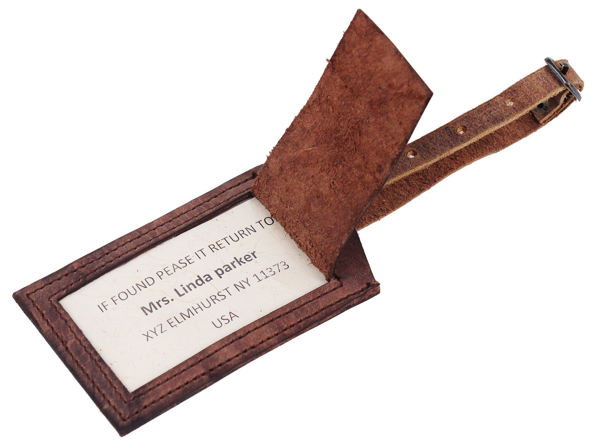 Genuine Leather Luggage Tags By Handmade World | Brown | Set of 2 Pieces