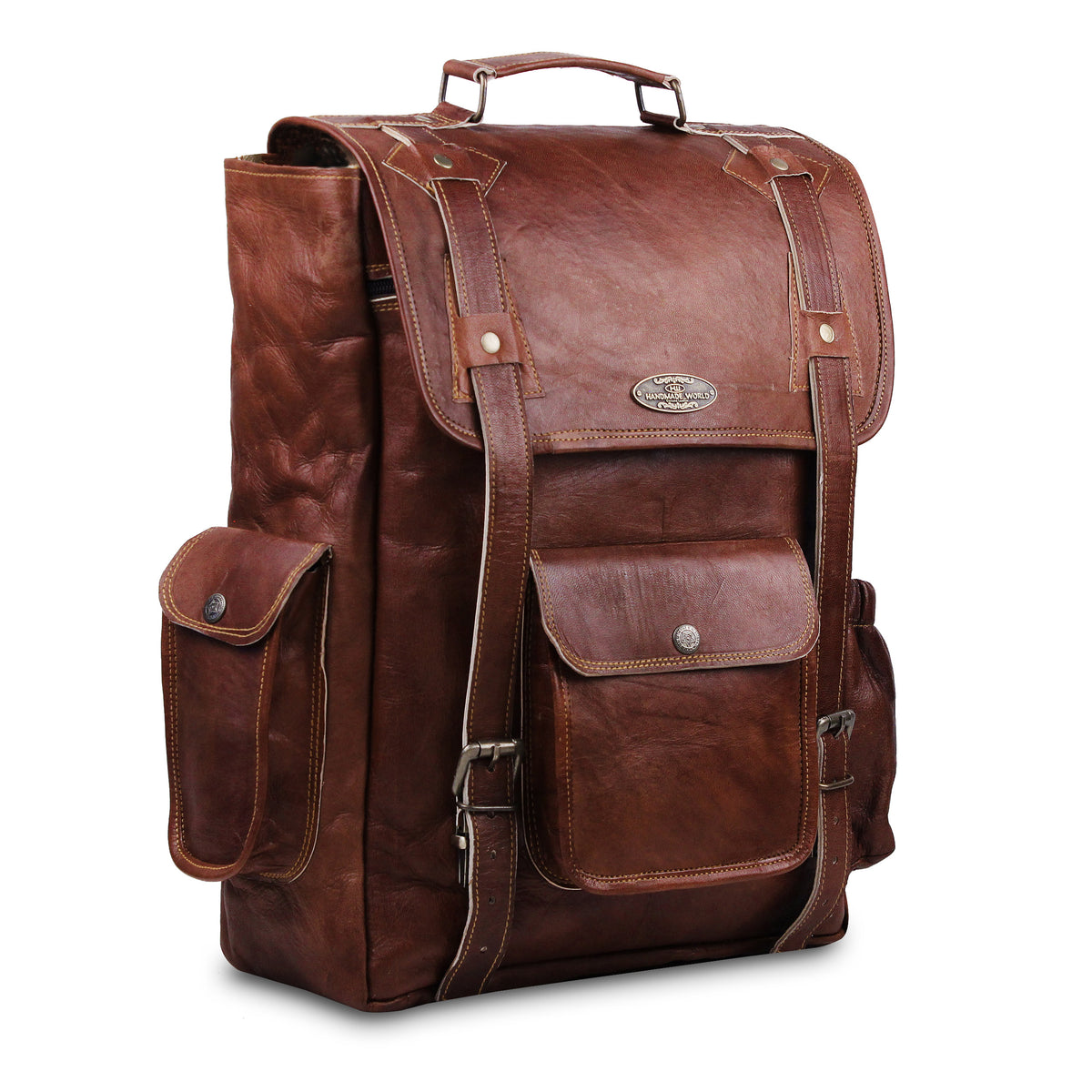 Genuine Vintage Buffalo Leather Unisex Backpack Rucksack Bag Men Women